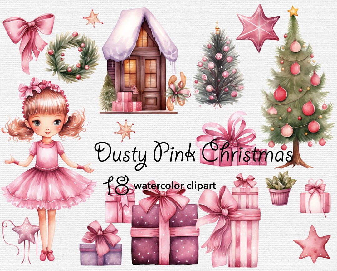 Dusty Pink Christmas Clipart, Holiday Spirit Clipart, Ballerina, Gifts ...