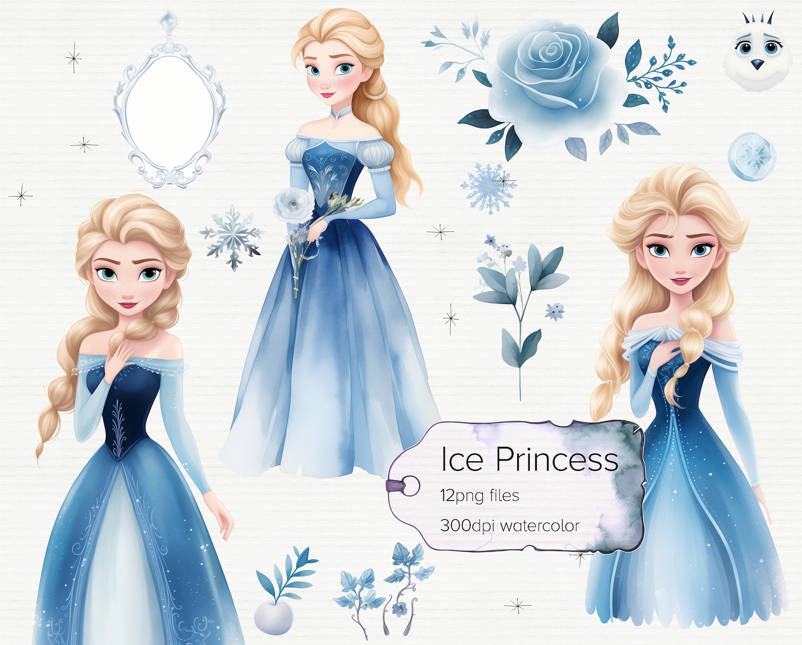Frozen Ice Princess Watercolor Clipart, Frozen Clipart, Elsa Anna Girl ...