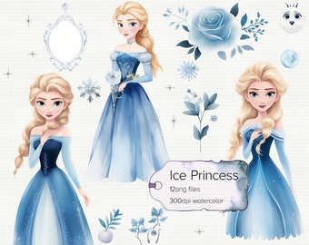 Frozen Christmas Watercolor Clipart, Frozen Holiday Clipart, Elsa Girl ...