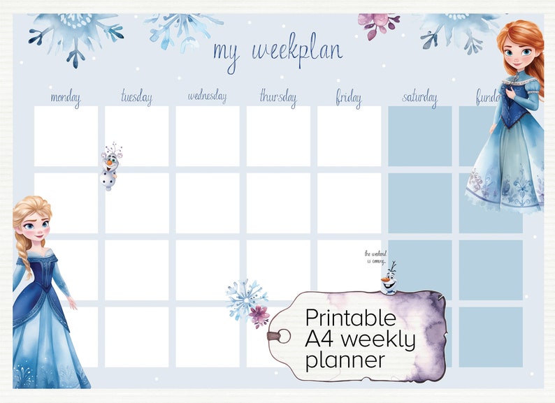 Frozen Ice Princess Themed Printable Weekly Plan for Children/ Digital ...