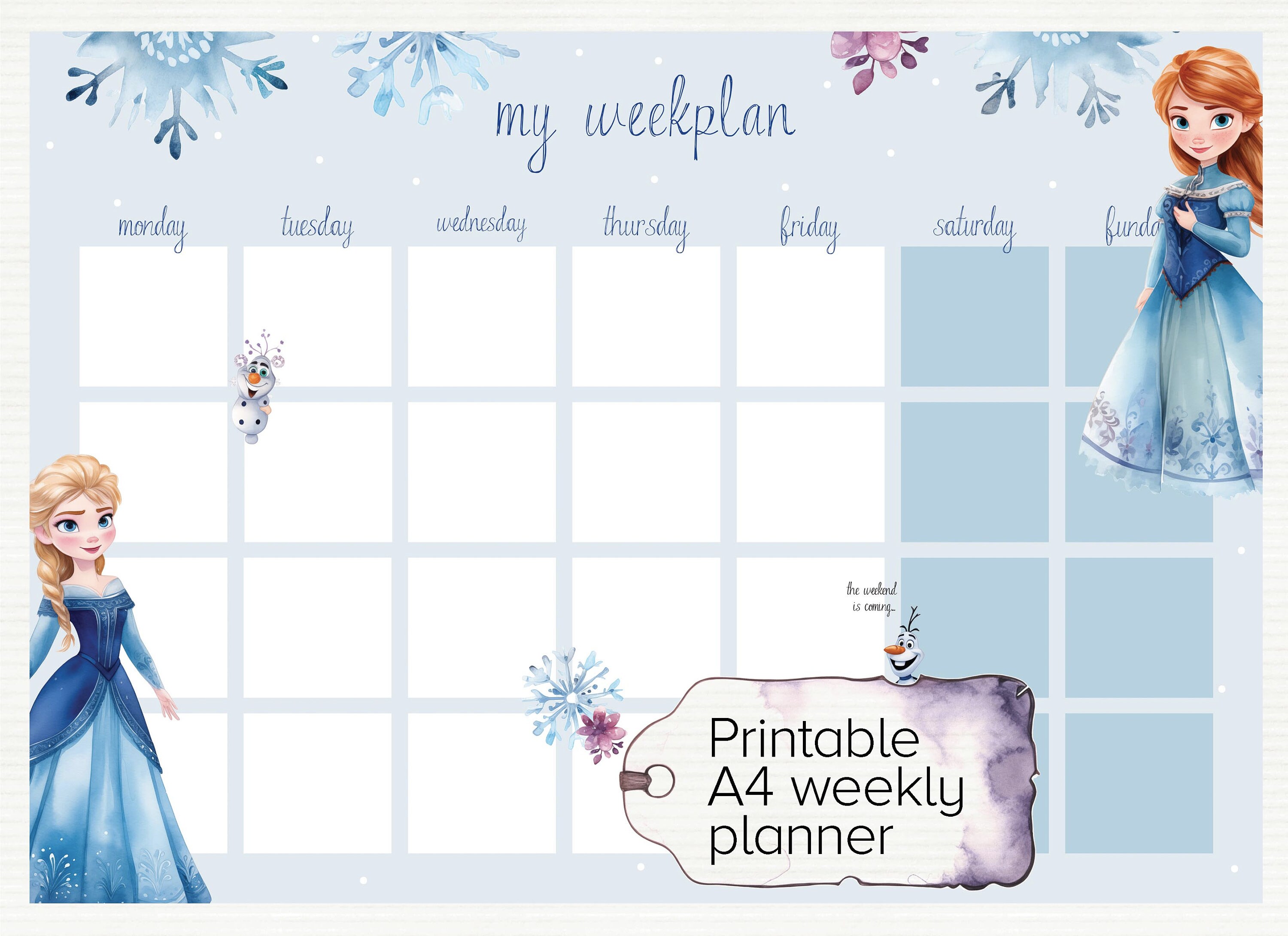 Frozen Ice Princess Themed Printable Weekly Plan for Children/ Digital ...