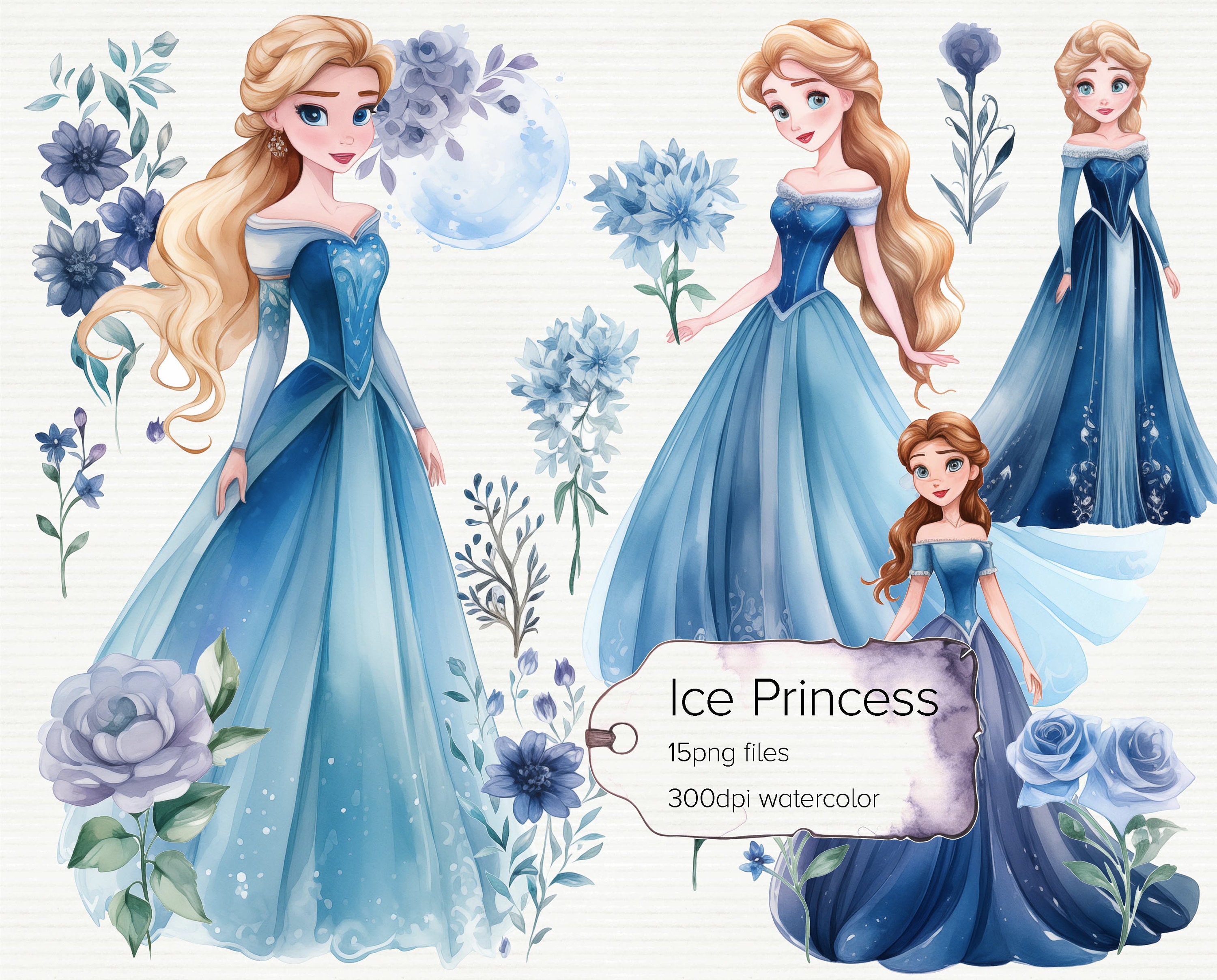 Frozen Ice Princess Watercolor Clipart, Frozen Clipart, Elsa Anna Girl ...