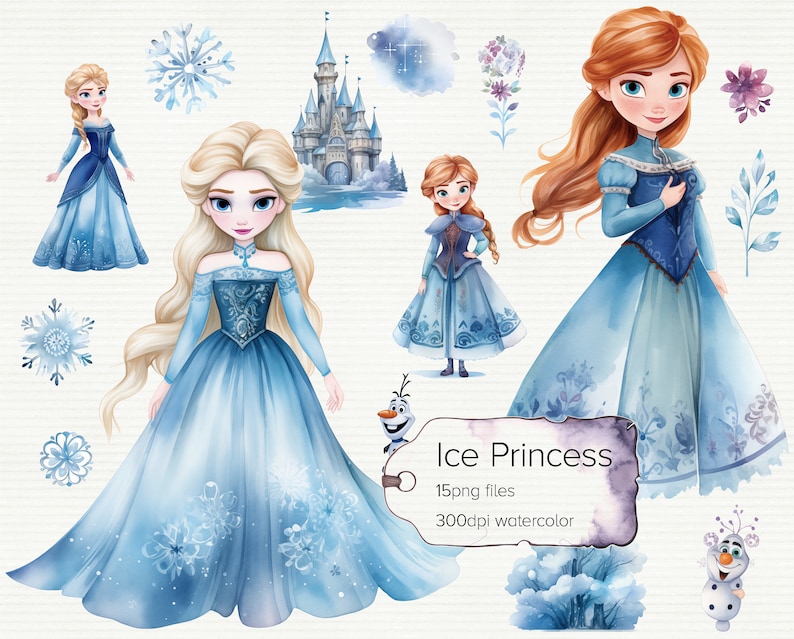 Frozen Ice Princess Watercolor Clipart, Frozen Clipart, Elsa Anna Girl ...