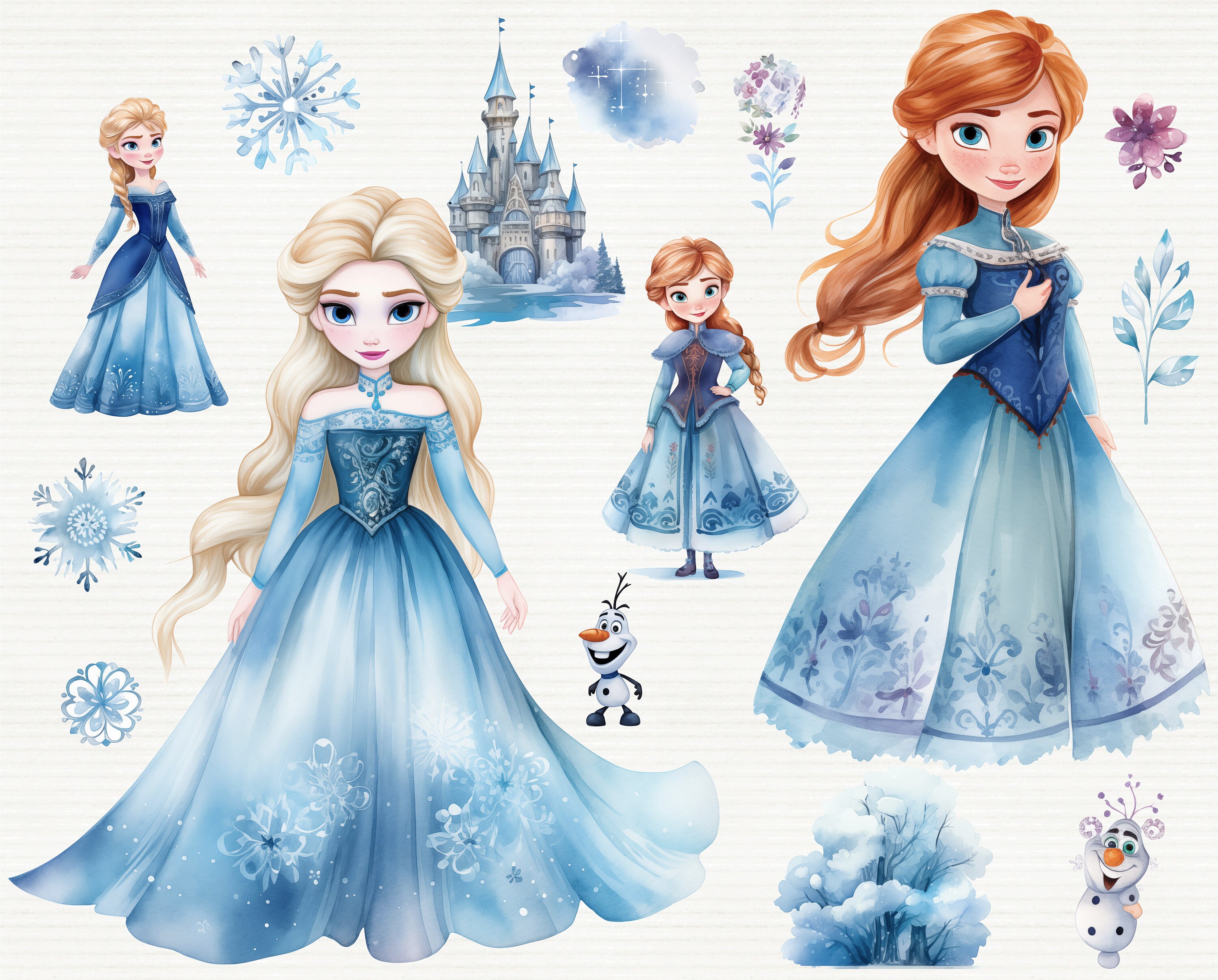 Frozen Ice Princess Watercolor Clipart, Frozen Clipart, Elsa Anna Girl ...