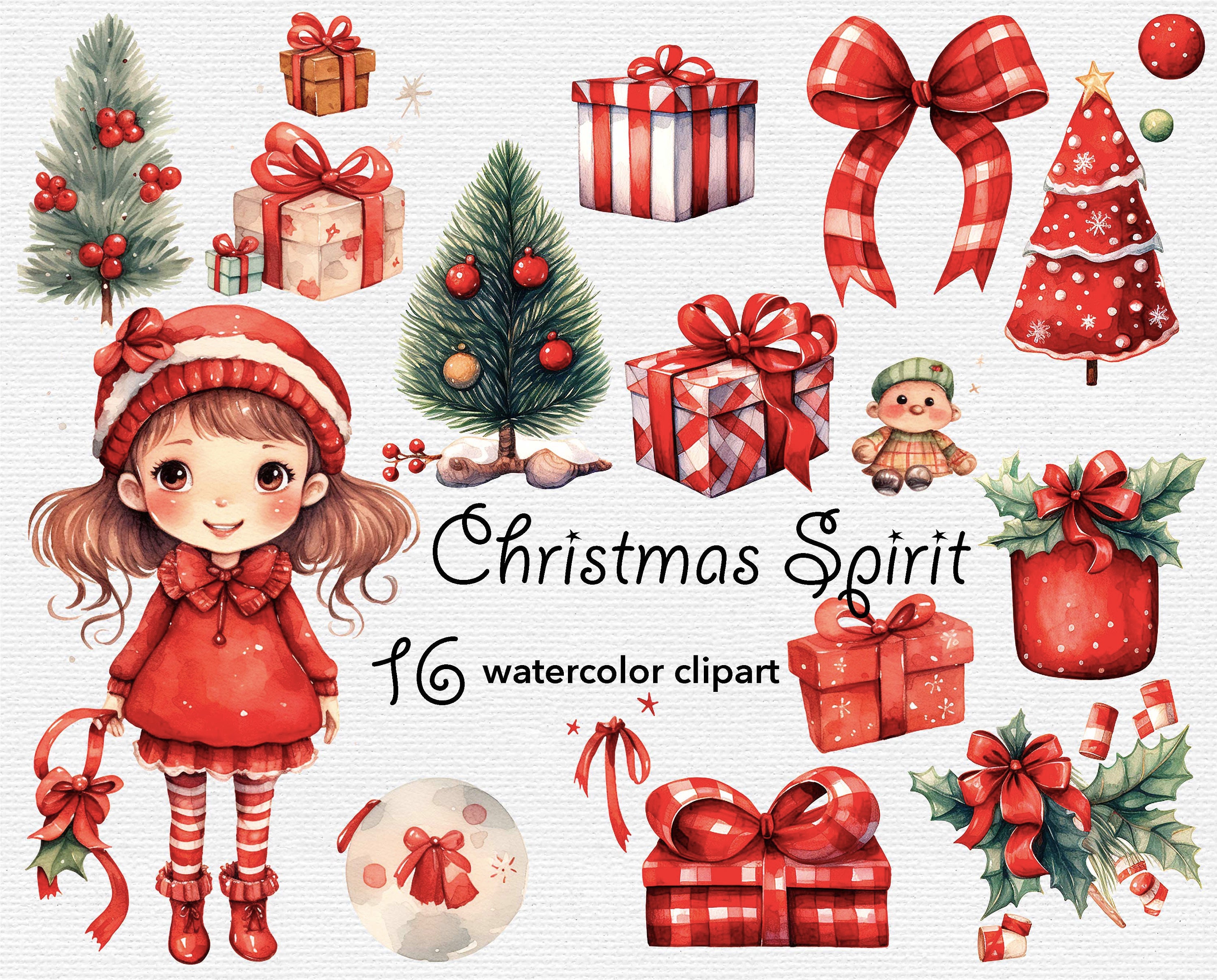Christmas Clipart, Christmas Spirit Clipart, Elf, Gifts, Bow, Tree ...