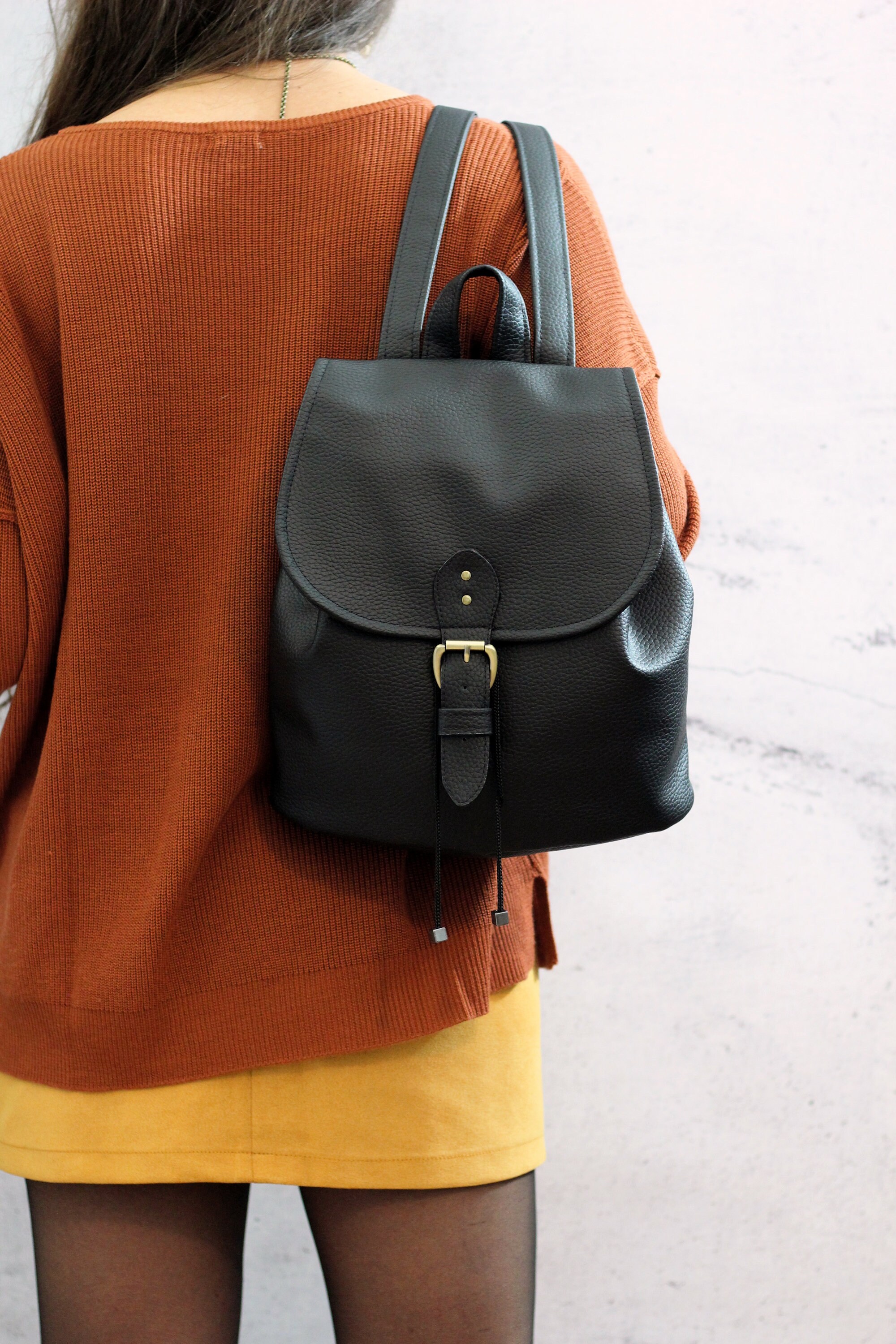 Black Boho backpack. Vegan bucket backpack. | Etsy