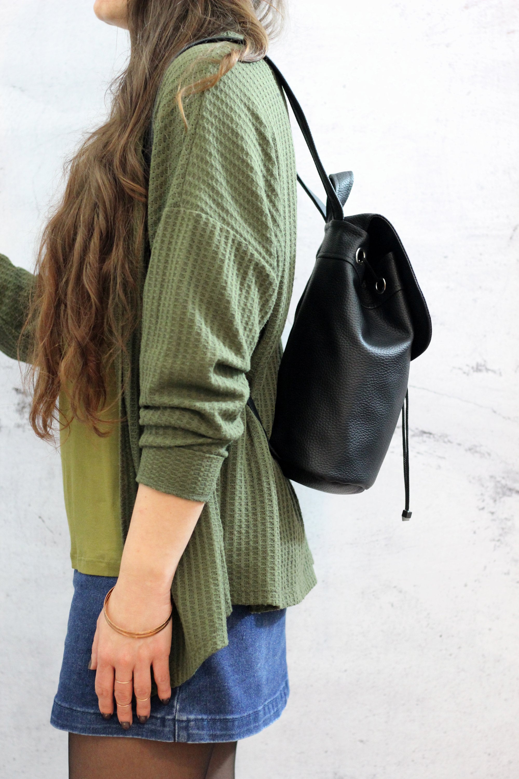 Black Vegan Backpack. Black Bucket Backpack. Women Backpack | Etsy