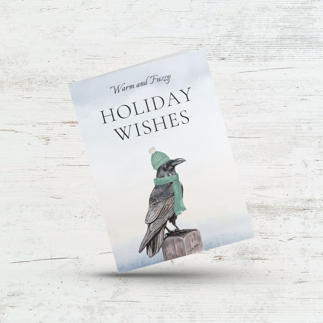 Raven Christmas Card, Warm and Fuzzy Holiday Wishes, Festive Crow ...