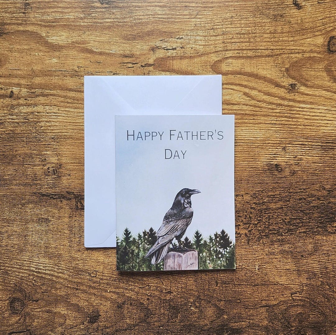 Happy Father's Day Raven Card, Crow Art, Gothic Spooky Card for Dad ...