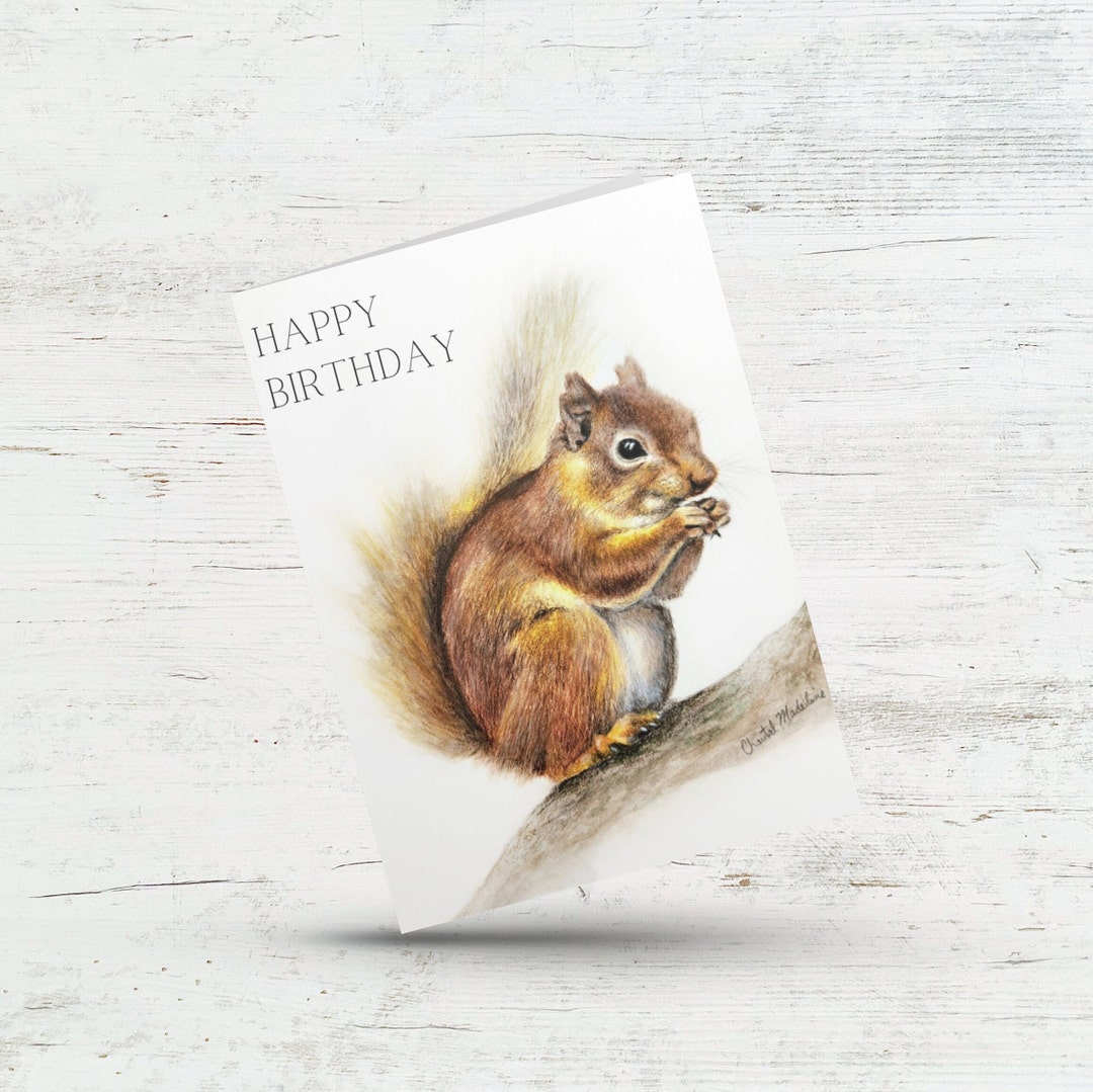 Happy Birthday Woodland Squirrel Greeting Card, Card for Outdoorsy Dad ...
