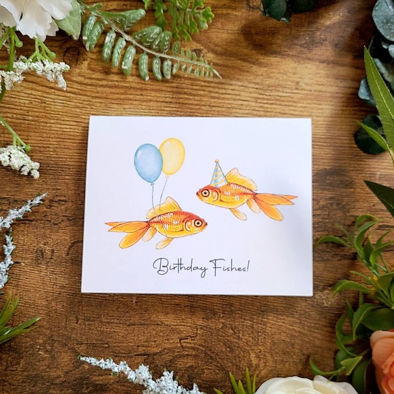 Goldfish Birthday Card, Birthday Fishes, Cute Animal Pun Art Card for ...