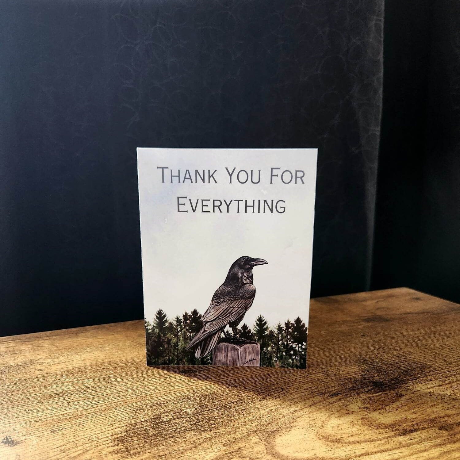 Thank You for Everything Card, Raven Crow Nature Lover Card, Woodland Outdoor Card, Animal Thank ...