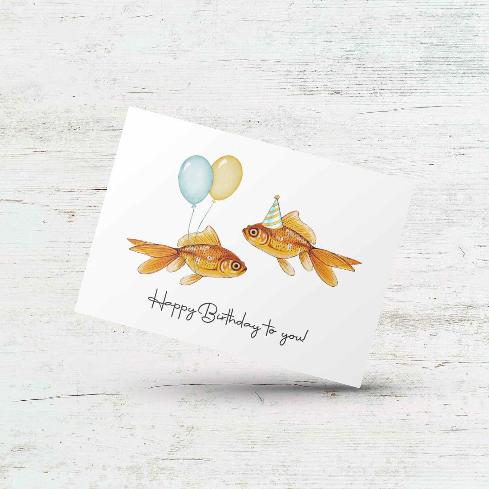Happy Birthday to You, Goldfish Birthday Party Card, Cute Whimsical ...