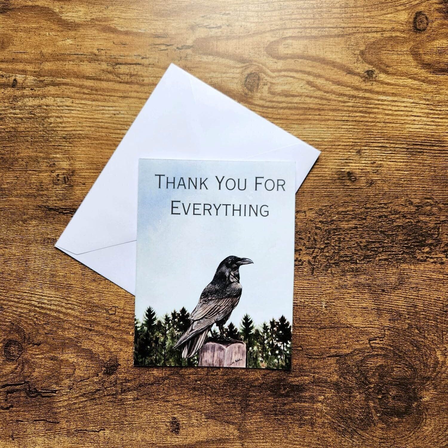 Thank You for Everything Card, Raven Crow Nature Lover Card, Woodland Outdoor Card, Animal Thank ...