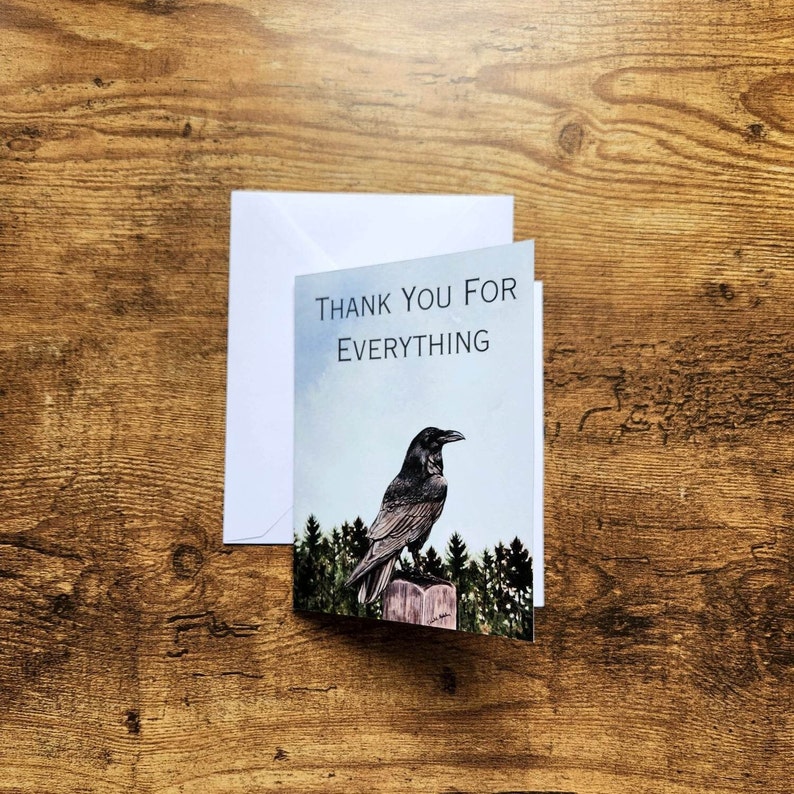 Thank You for Everything Card, Raven Crow Nature Lover Card, Woodland ...