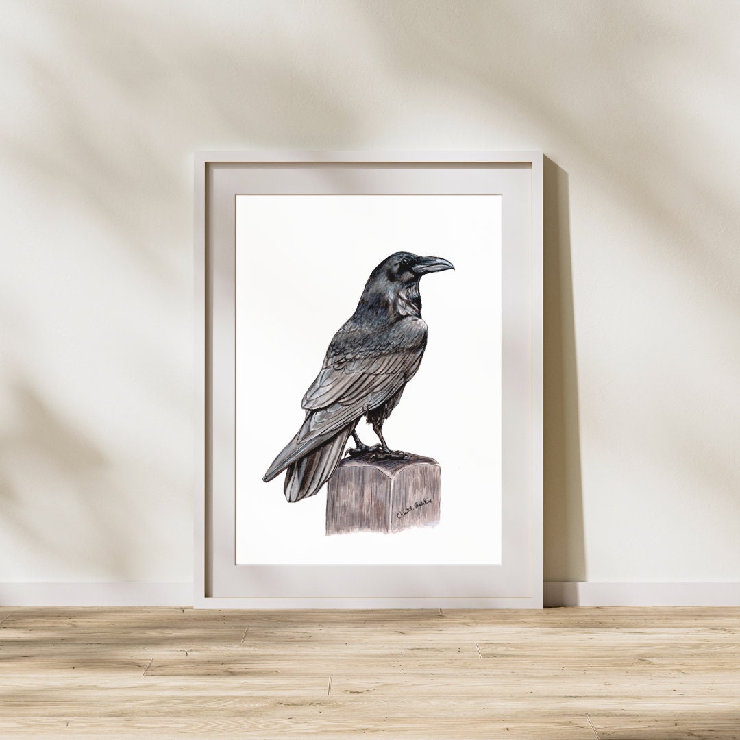 Raven Art Print, Ink Drawing Wall Art, Raven Poster, Gothic Decor ...