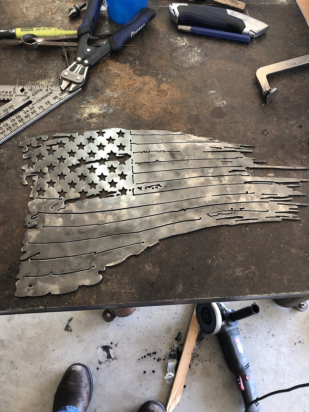 Steel Tattered American Flag - Etsy