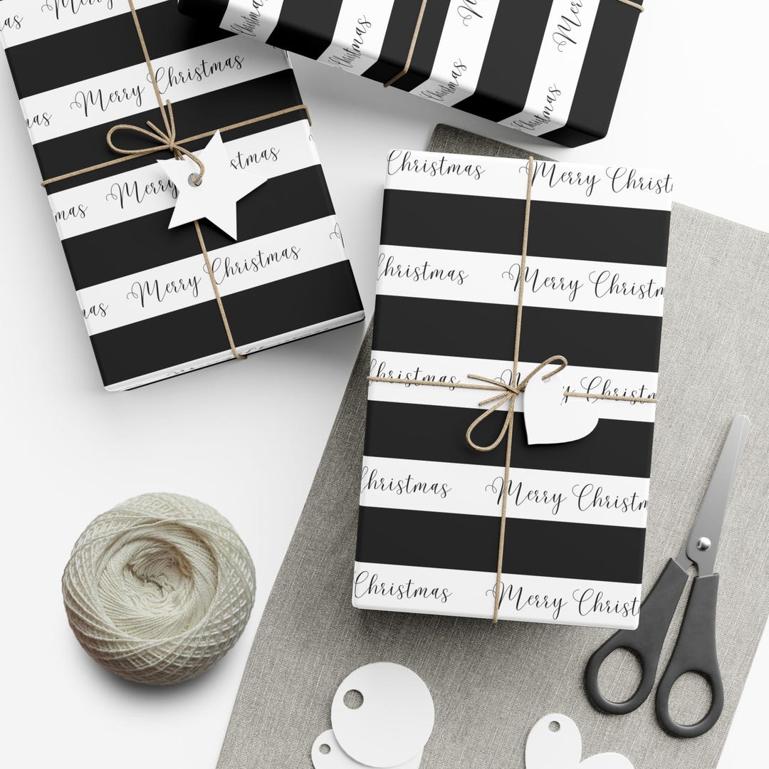 Wrapping Paper, Black & White Stripped Christmas Gift Wrap Rolls ...