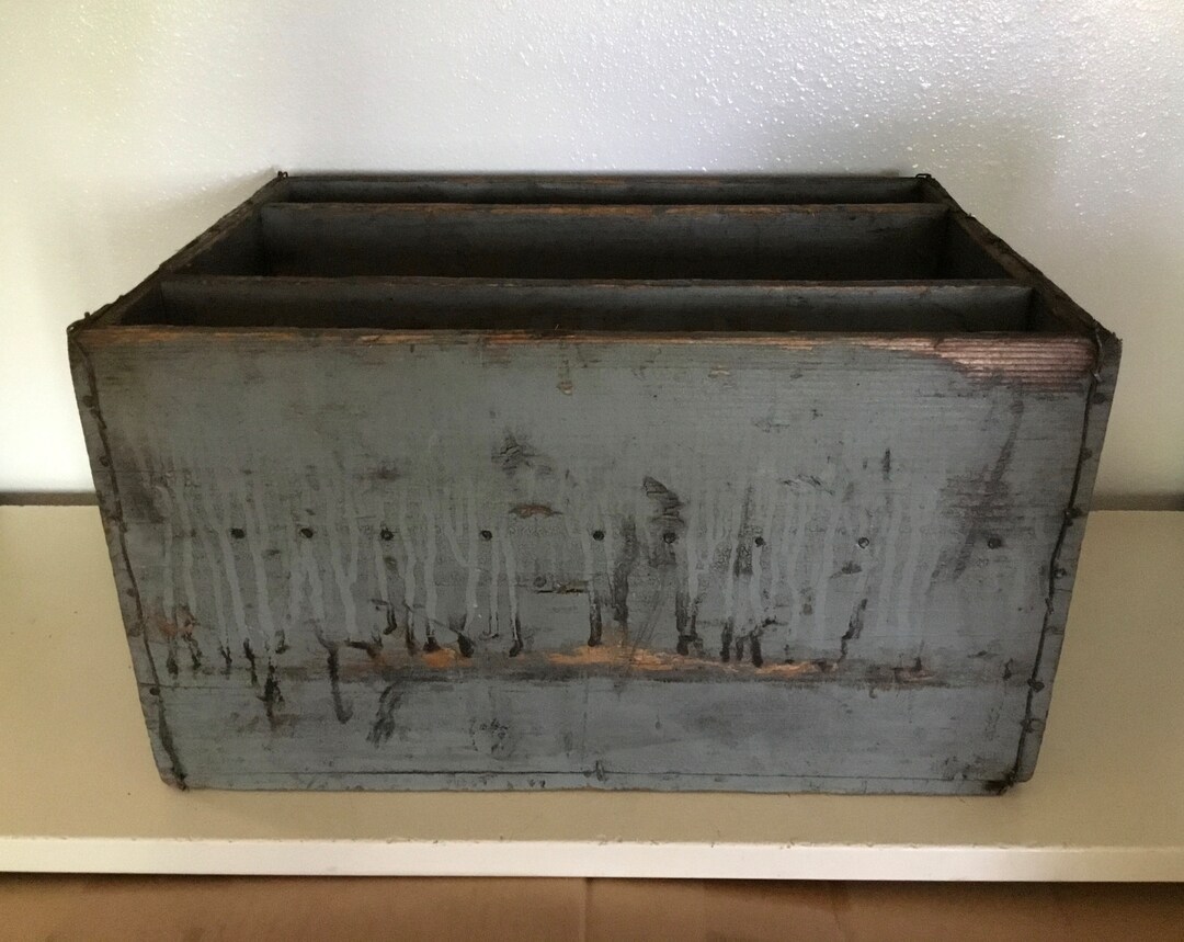 Antique Painted Blue Wood Box Crate With Handles and Compartments - Etsy