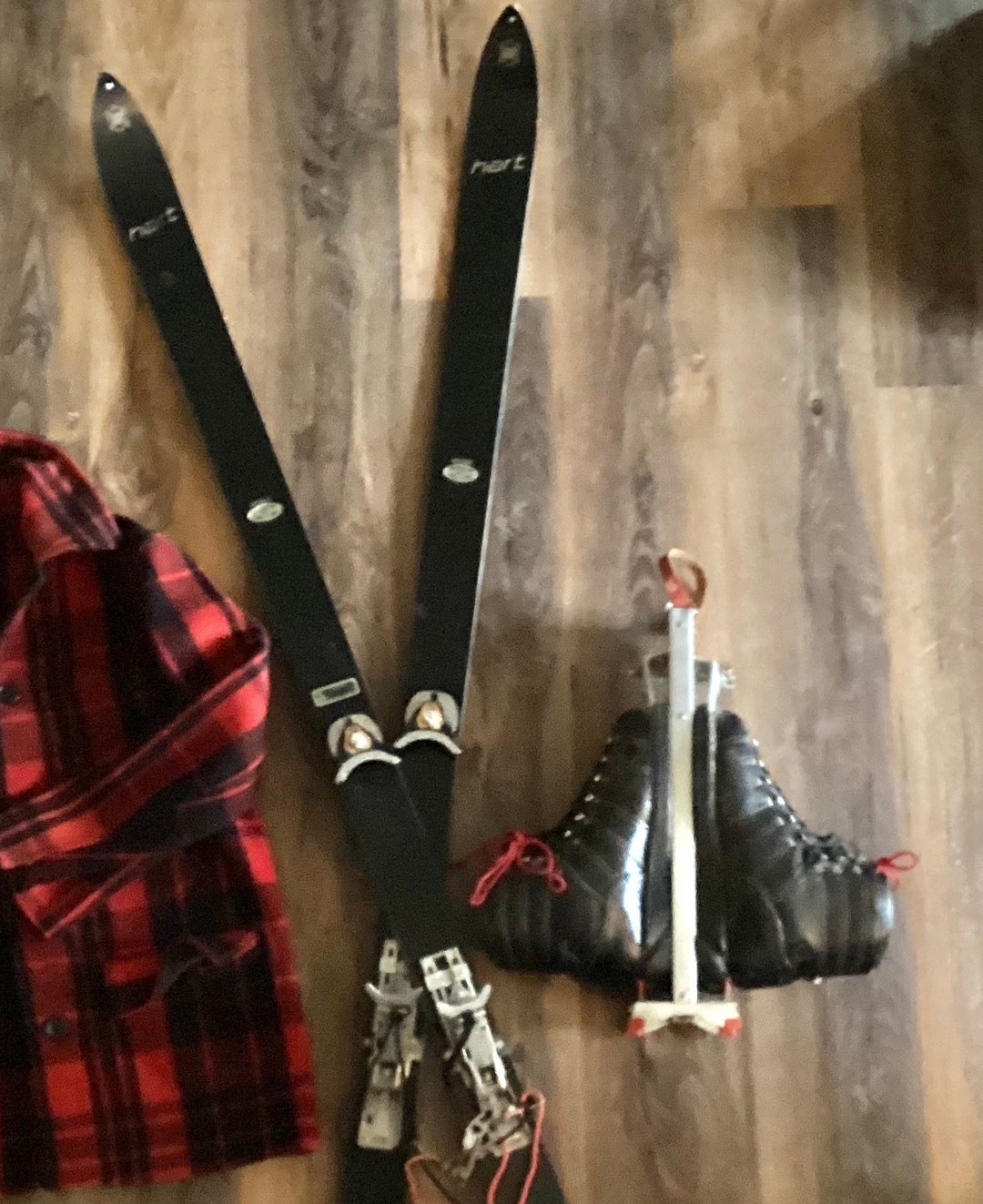 60s Vintage Hart Snow Skis / Leather Ski Boots/ Plaid Wool Jacket - Etsy
