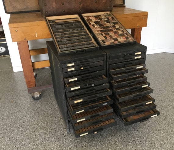 2 Full Printing Press Letter File Cabinet/ Drawers of Complete - Etsy