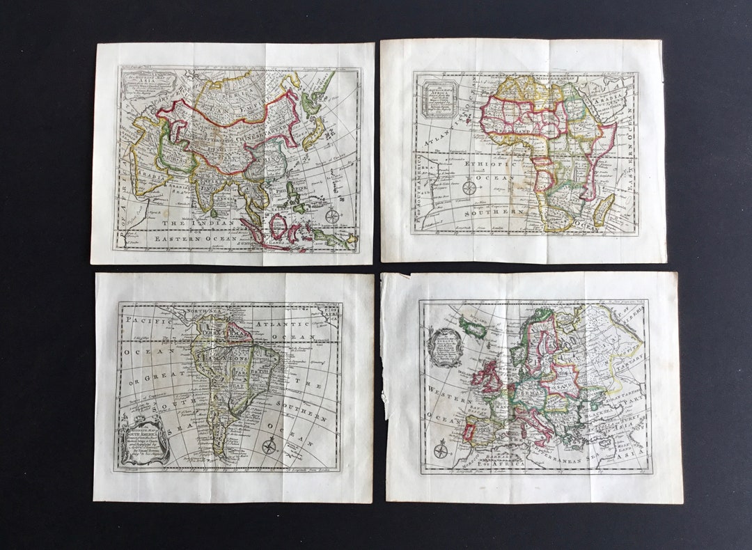 1747 an Accurate Map of South America/europe/africa/asia by Eman Bowen ...