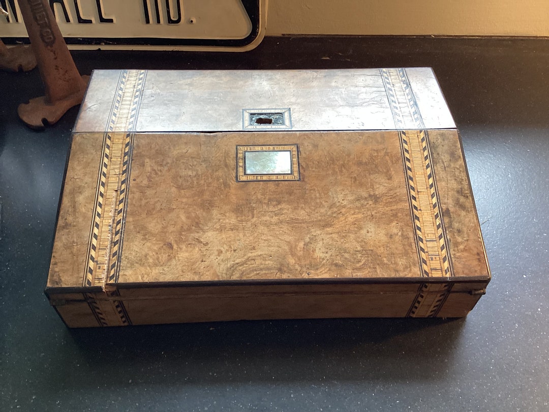 Stunning Antique Writing Desk/ Wood Inlay and Mother of Pearl Accents ...