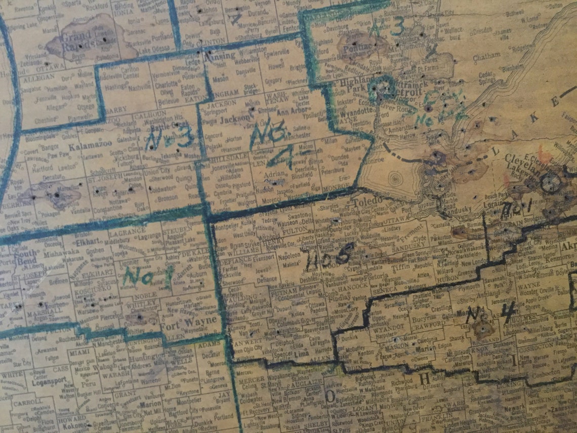 Large Antique Map Salesmans Route Map / Antique State Map | Etsy