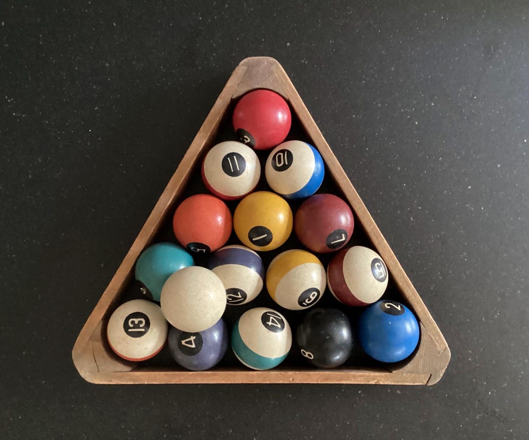 Antique Clay Pool Balls/ Complete Set / 1 7/8 /wood Rack - Etsy