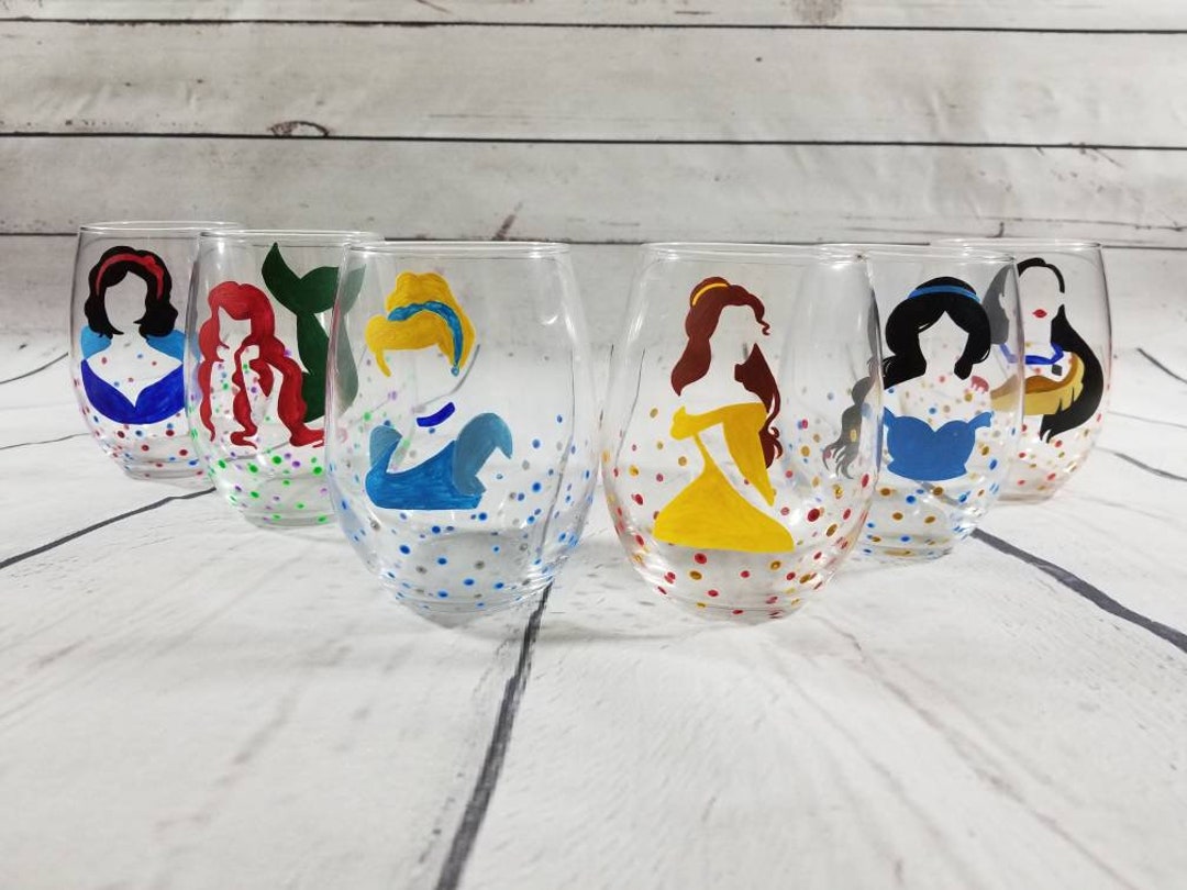 Disney Princess Wine Glasses / Disney Princess Birthday / Disney ...