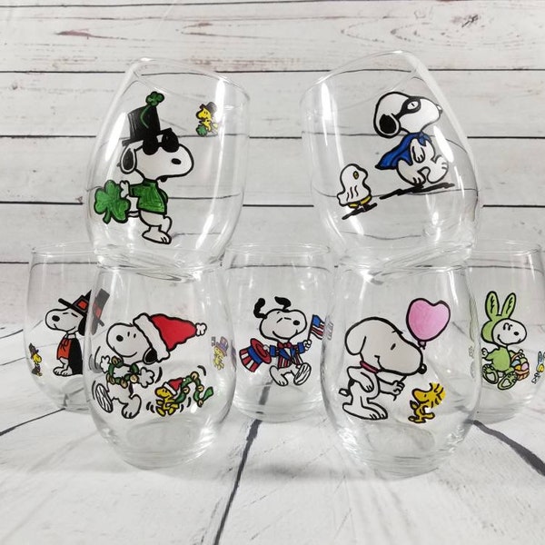 Snoopy Glass - Etsy