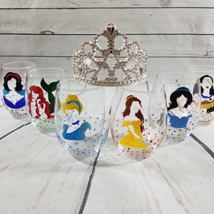 Disney Princess Wine Glasses / Disney Princess Birthday / Disney ...