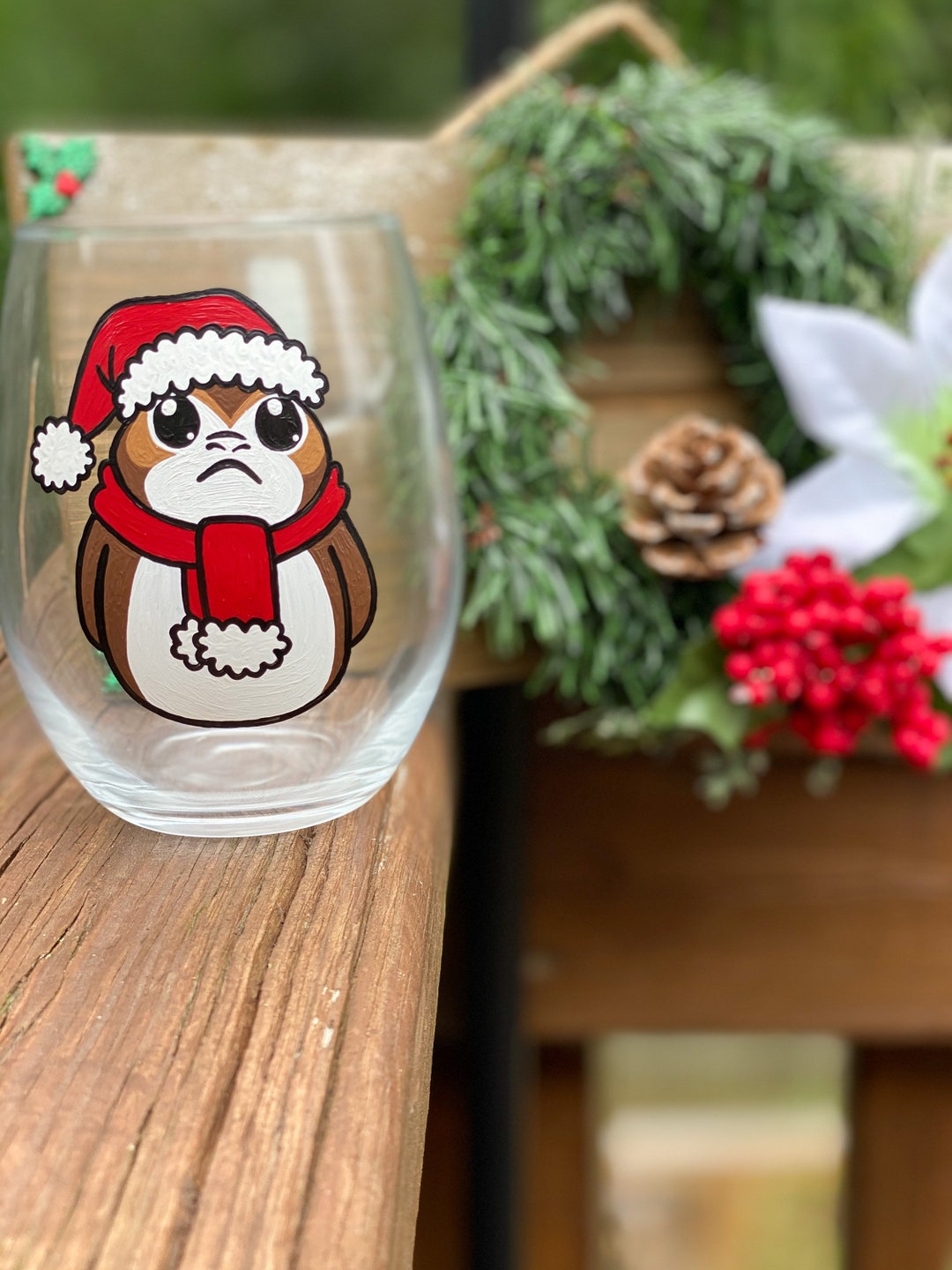 Star Wars Christmas Wine Glasses / Christmas Wine Glass / Porg - Etsy