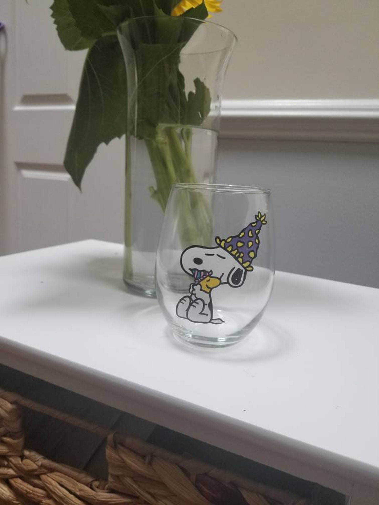 Snoopy Birthday Glass / Snoopy Wine Glass / Snoopy Gift / | Etsy