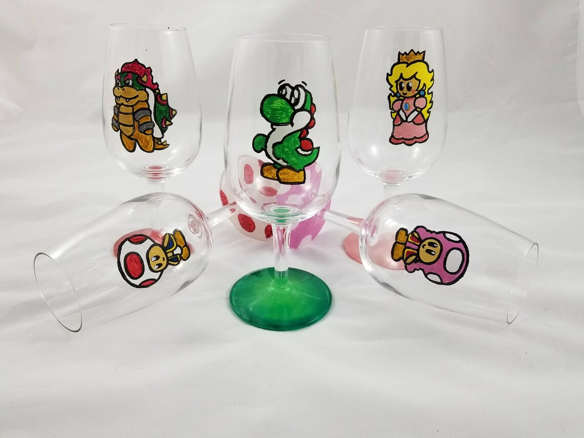 Mario Characters Wine Glasses / Mario Kart / Mario Party / | Etsy