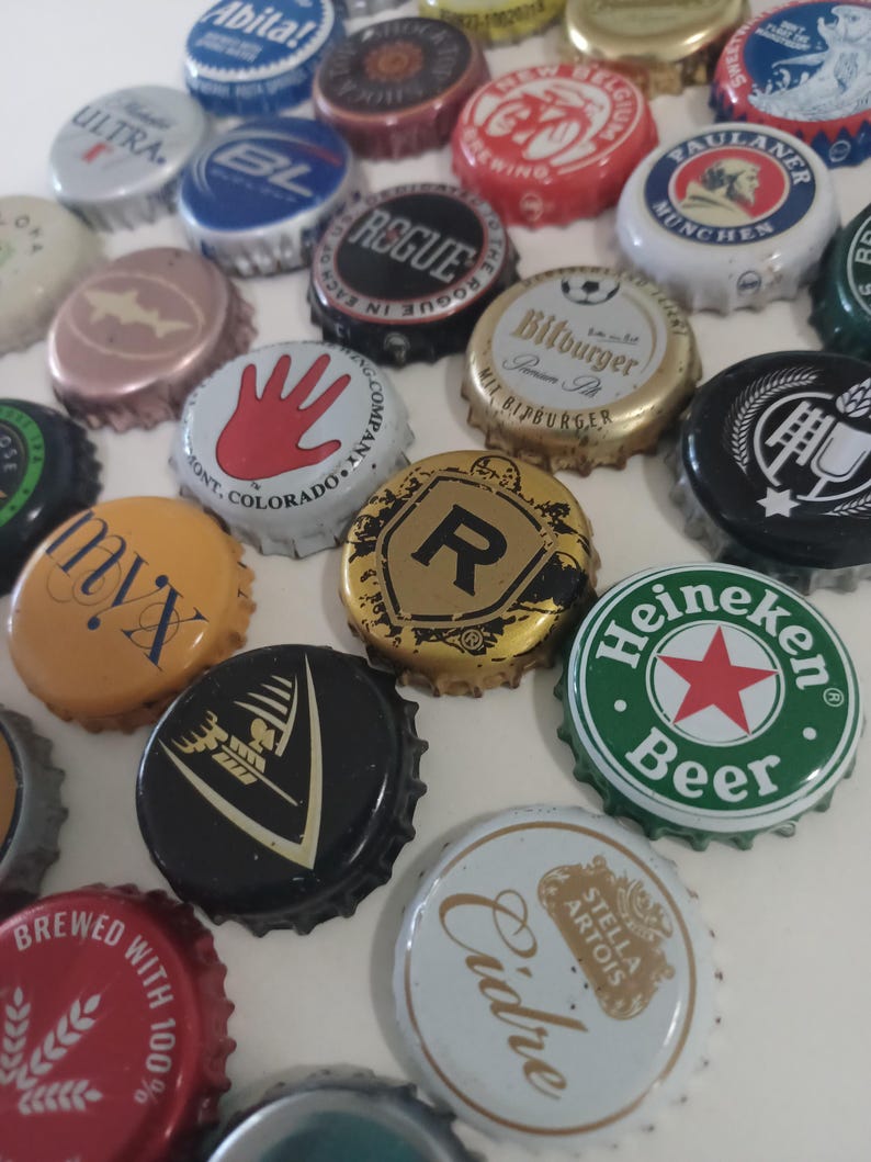 50 Different Bottle Caps, Variety Pack, Used Bottle Caps, Beer Bottle ...