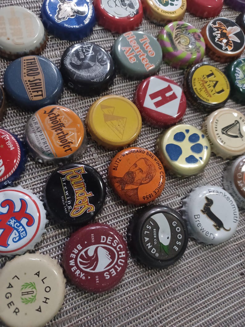 50 Different Bottle Caps, Variety Pack, Used Bottle Caps, Beer Bottle ...