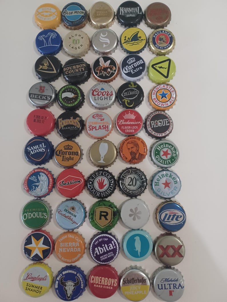 50 Different Bottle Caps, Variety Pack, Used Bottle Caps, Beer Bottle ...