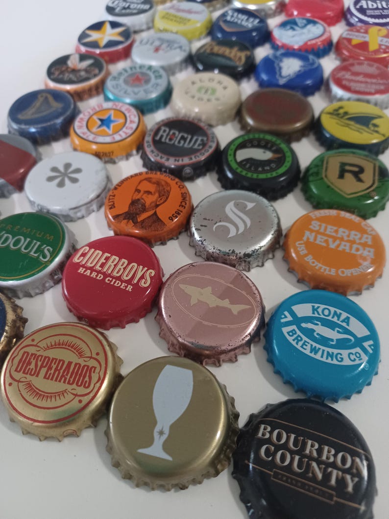 50 Different Bottle Caps, Variety Pack, Used Bottle Caps, Beer Bottle ...