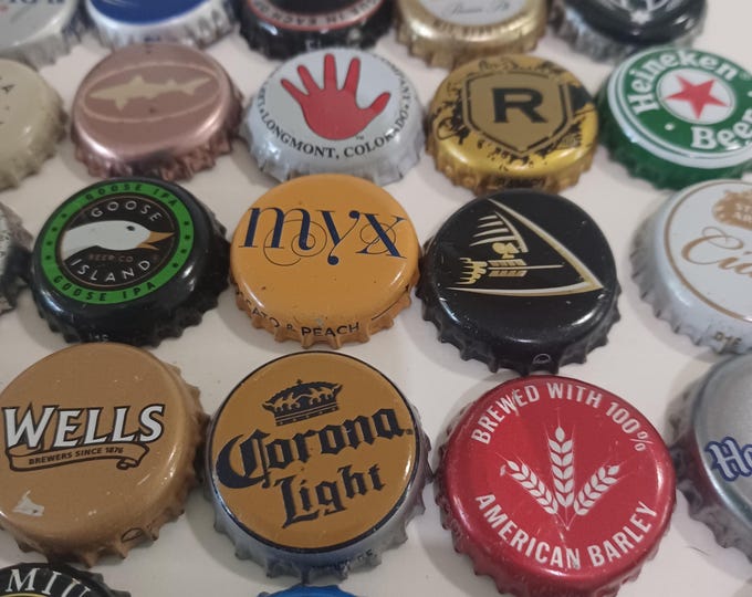 50 Different Bottle Caps, Variety Pack, Used Bottle Caps, Beer Bottle ...