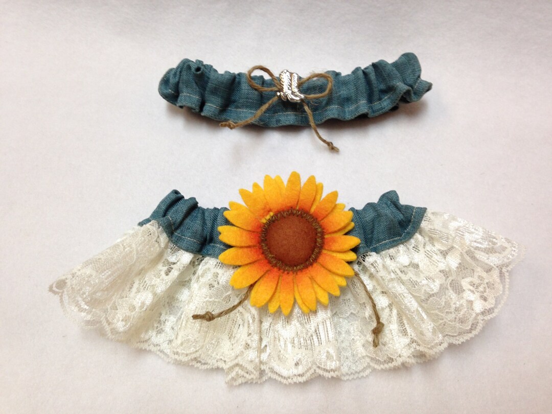 Denim Wedding Garter Set – Rustic Sunflower, Lace Bridal Garter - Etsy