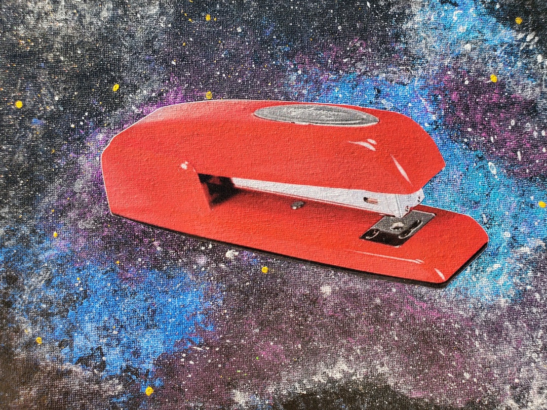 Red Stapler: Hand Painted Collage Canvas Art - Etsy