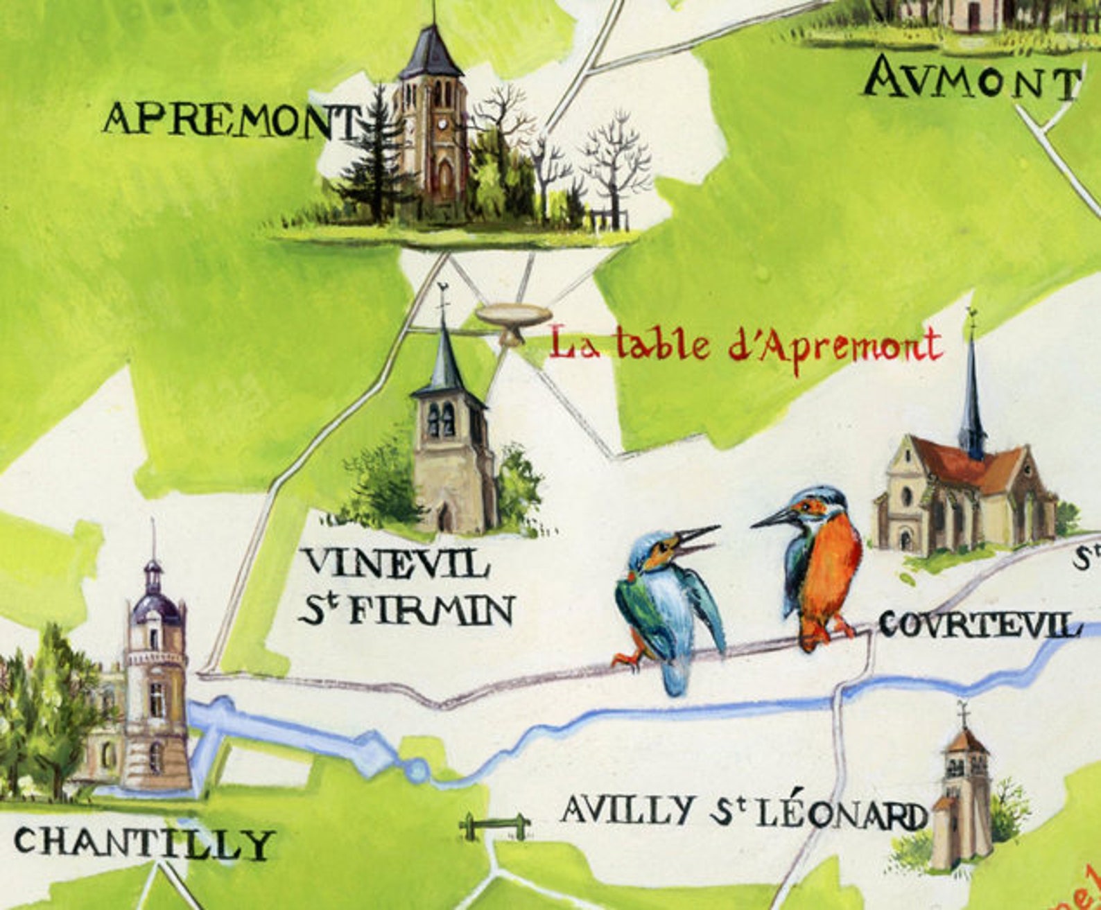 Affiche Les forêts de Senlis, plan illustré des forêts entourant Senlis ...