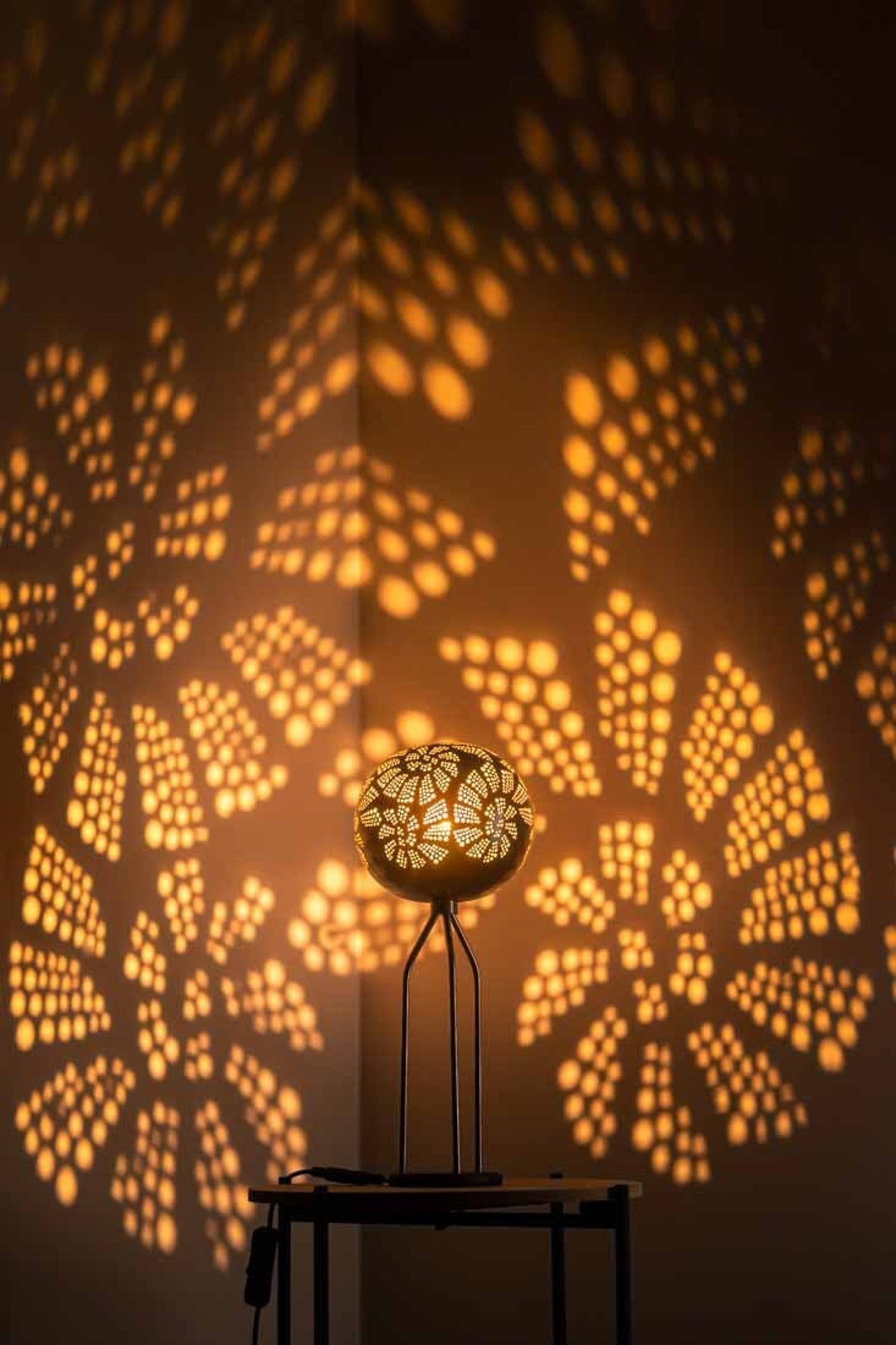 Gourd Table Lamp: Moroccan Mosaic Night Light, Wooden Desk Lantern ...