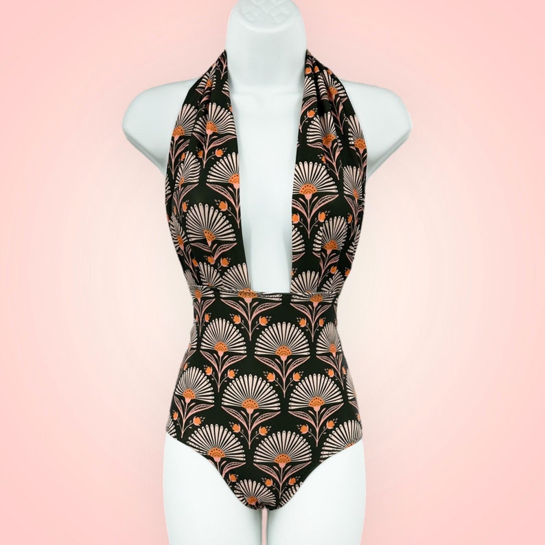 Art Deco Floral One Piece Bathing Suit - Handmade Eco Friendly Swimsuit ...