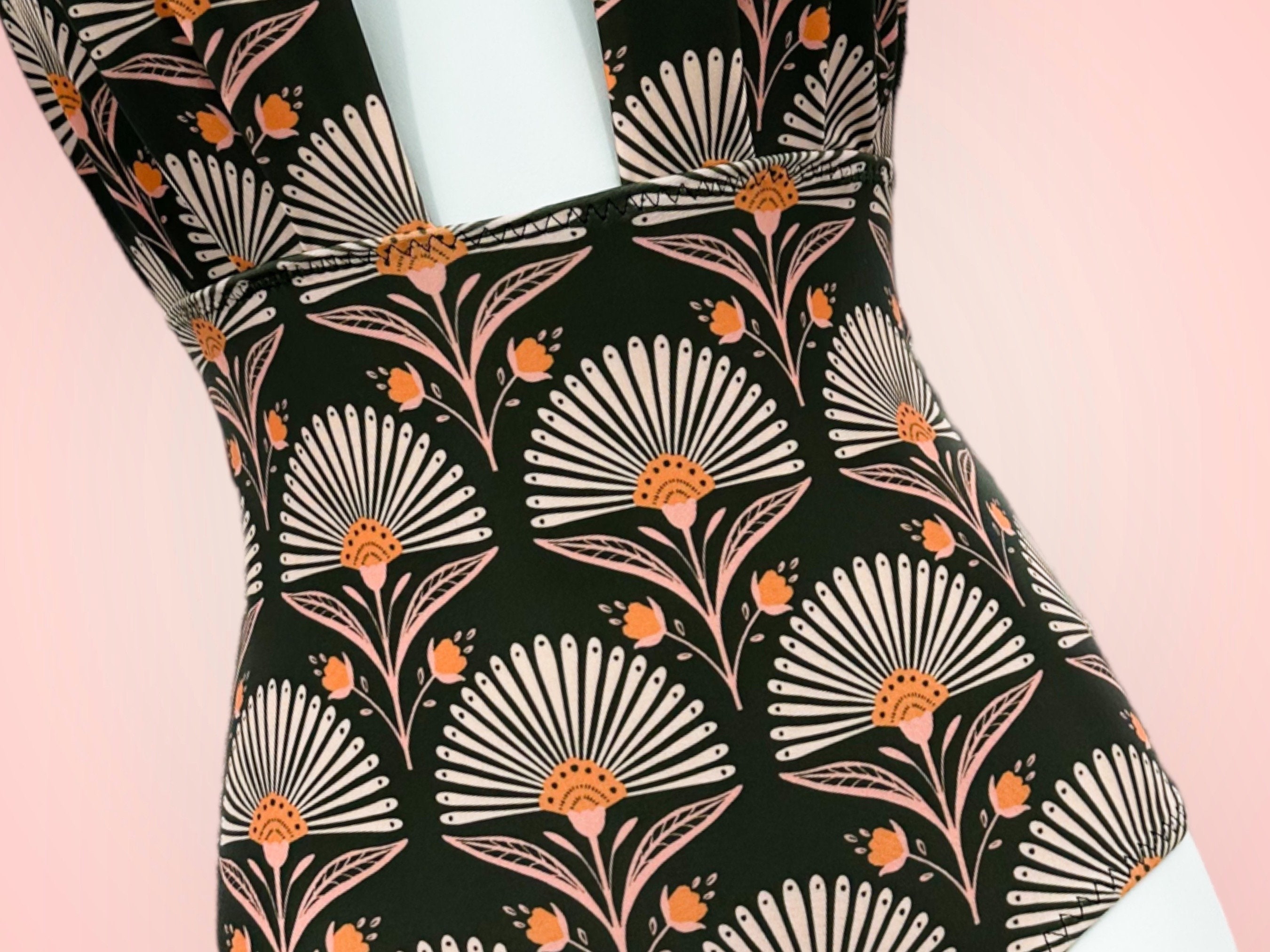 Art Deco Floral One Piece Bathing Suit - Handmade Eco Friendly Swimsuit ...