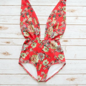 Red Floral One Piece Swimsuit - Etsy