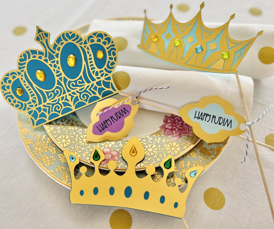 Set of 6 Crown Photo Props, Table Decor for Purim, Jewish Celebrations ...