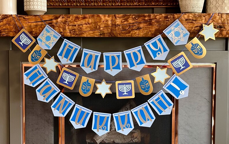 Happy Hanukkah Garland: Jewish Holiday Banner With Dreidels - Etsy