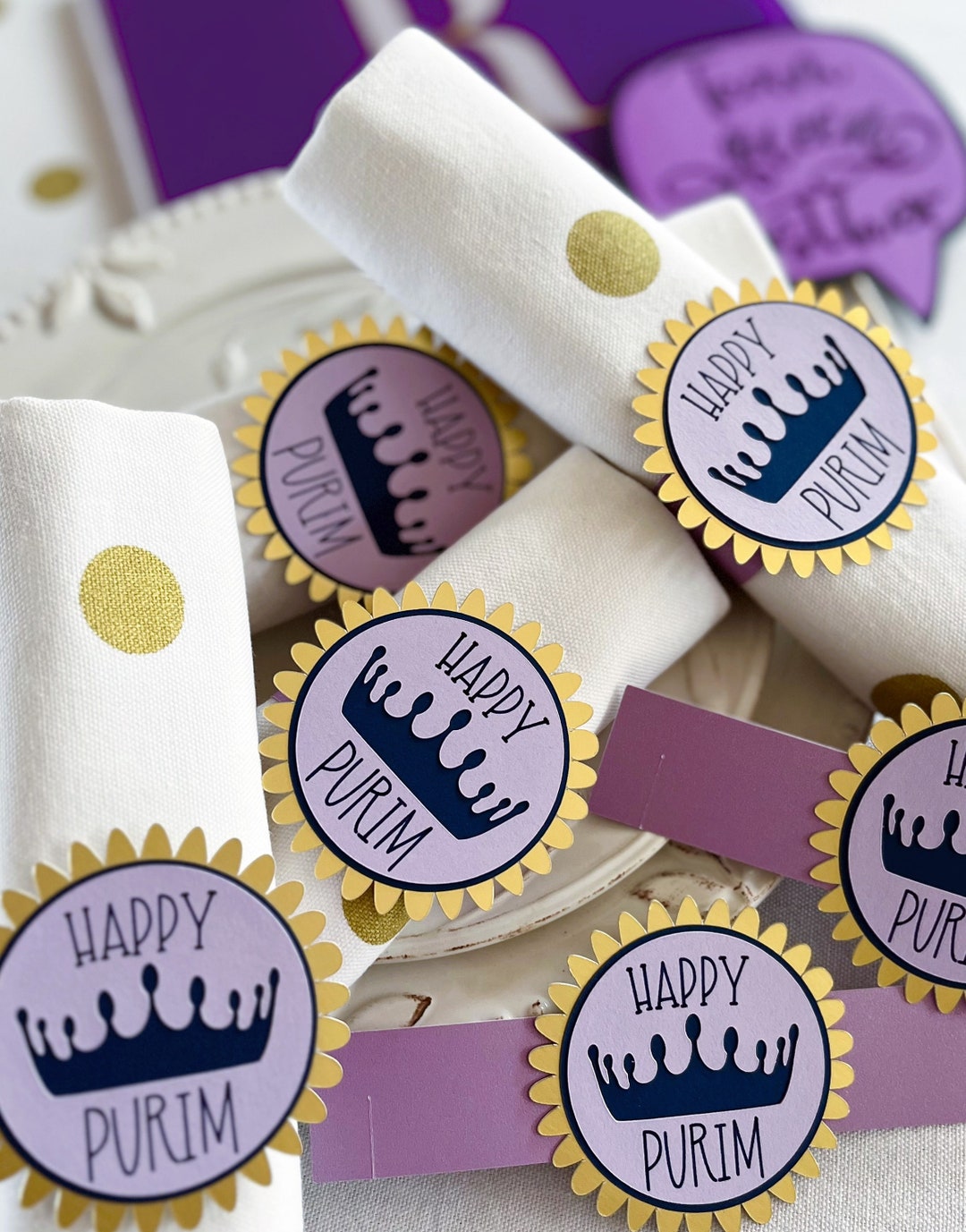 Set of 12 "happy Purim" Napkin Rings, Judaica Party Supplies and Decor ...